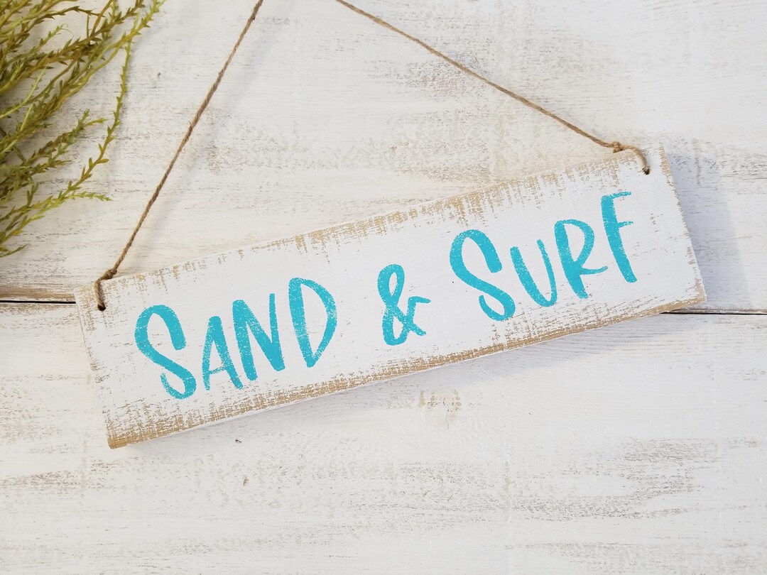 Sand and Surf Sign, Rustic Beach Wood Sign, Surfing Wall Art, Beach ...