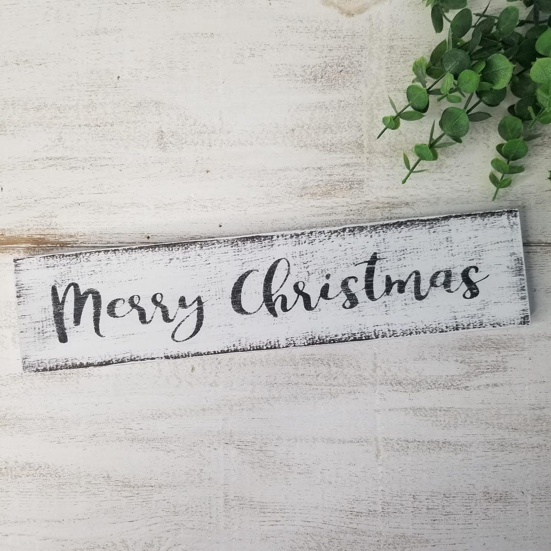 Merry Christmas Sign, Farmhouse Wall Decor, Holiday Shelf Sign, Rustic ...