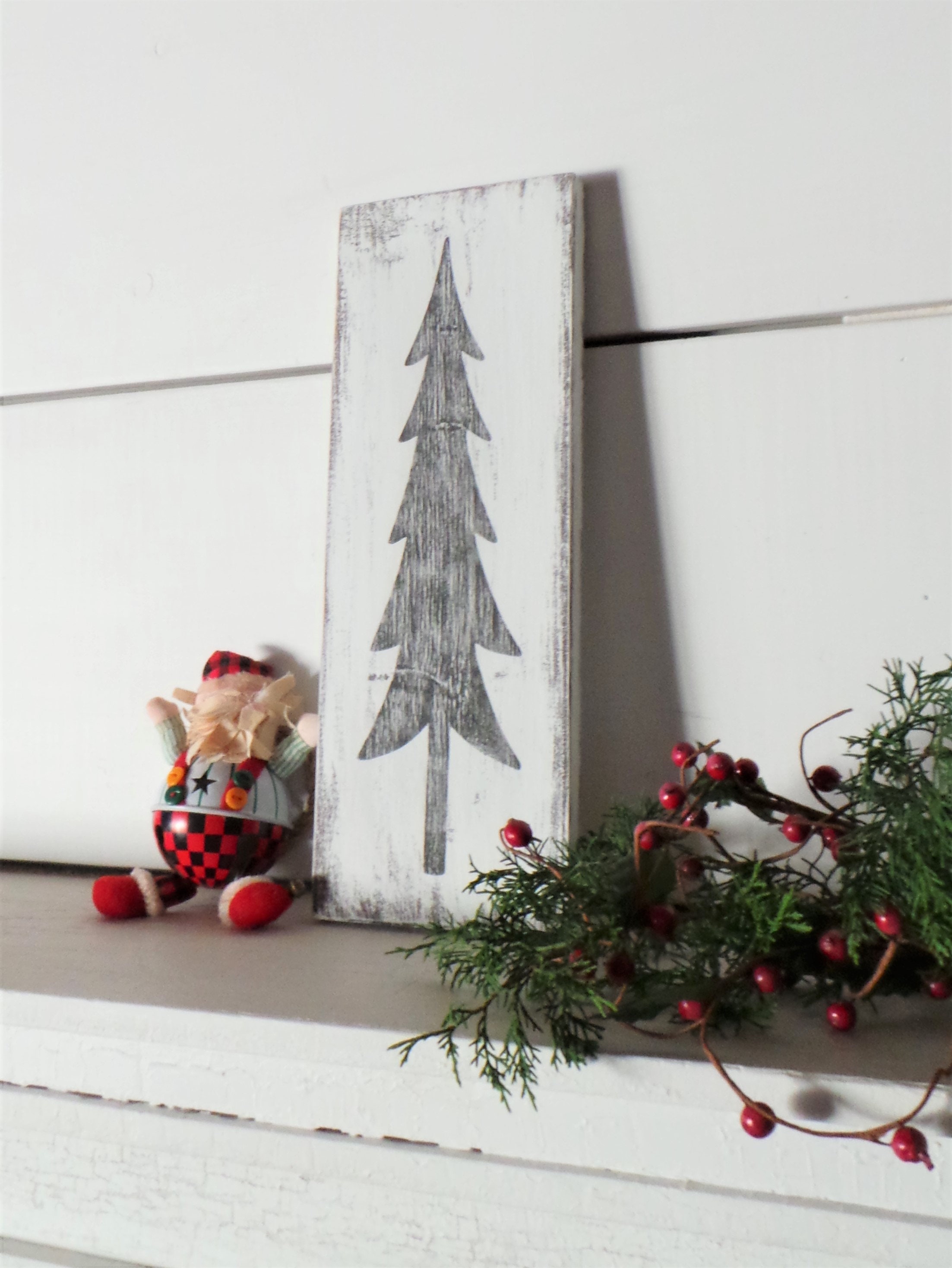 Christmas tree sign wood holiday decorations Vintage style | Etsy