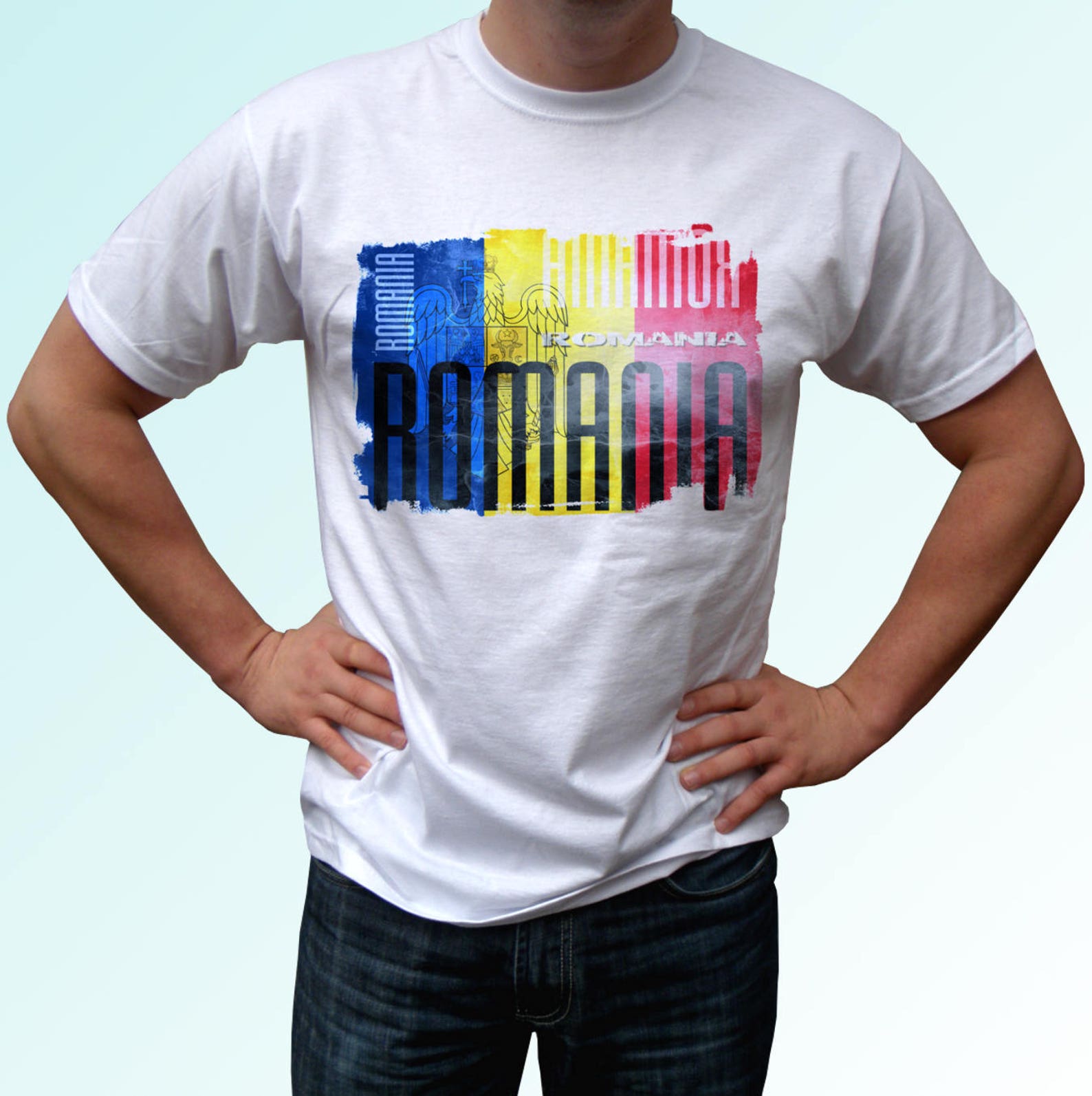 Romania Flag White T Shirt Top Short Sleeves Graphic Design - Etsy New ...