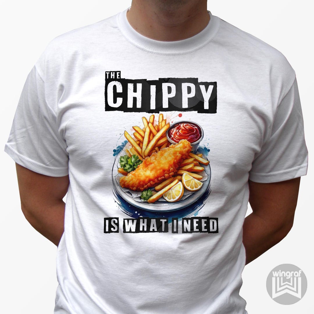 Fish and Chips T Shirt Funny Chippy Gift Top Tee Art Graphic Design ...