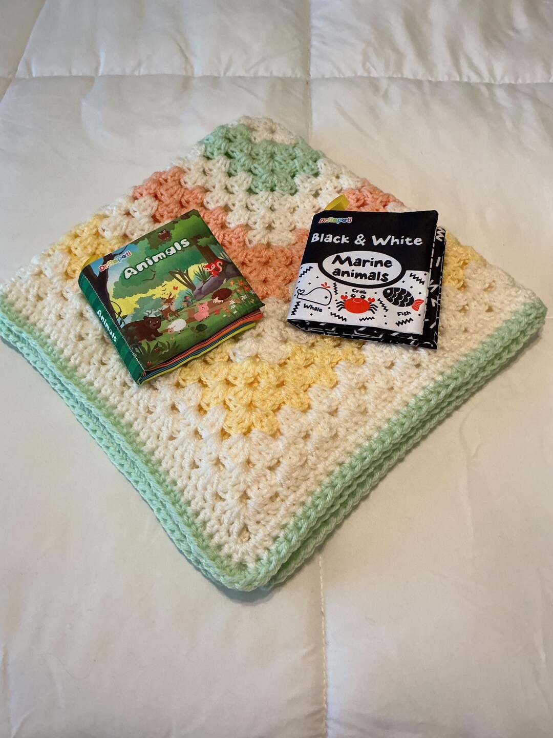 Crocheted Baby Cuddle Square Blanket-sherbet Colors - and Sensory Book ...