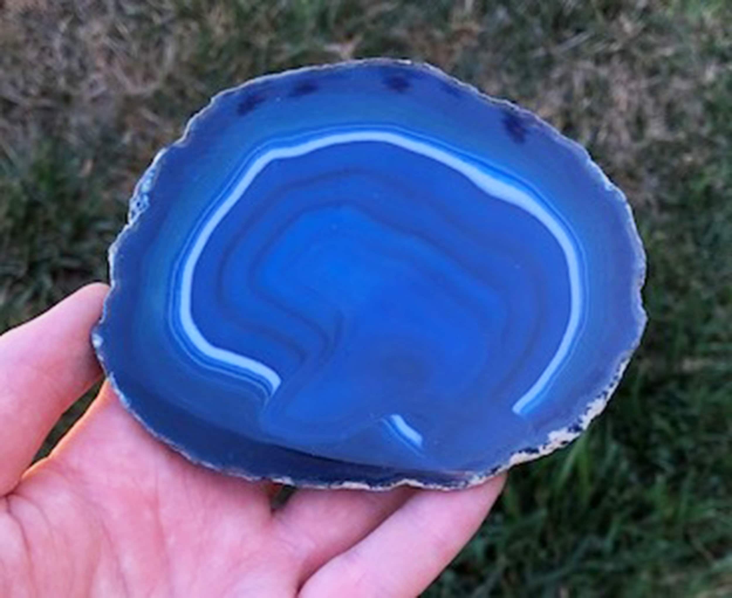 Large Dyed Blue Agate Slice - 1 Piece - Home Decor - Crystal Specimen ...