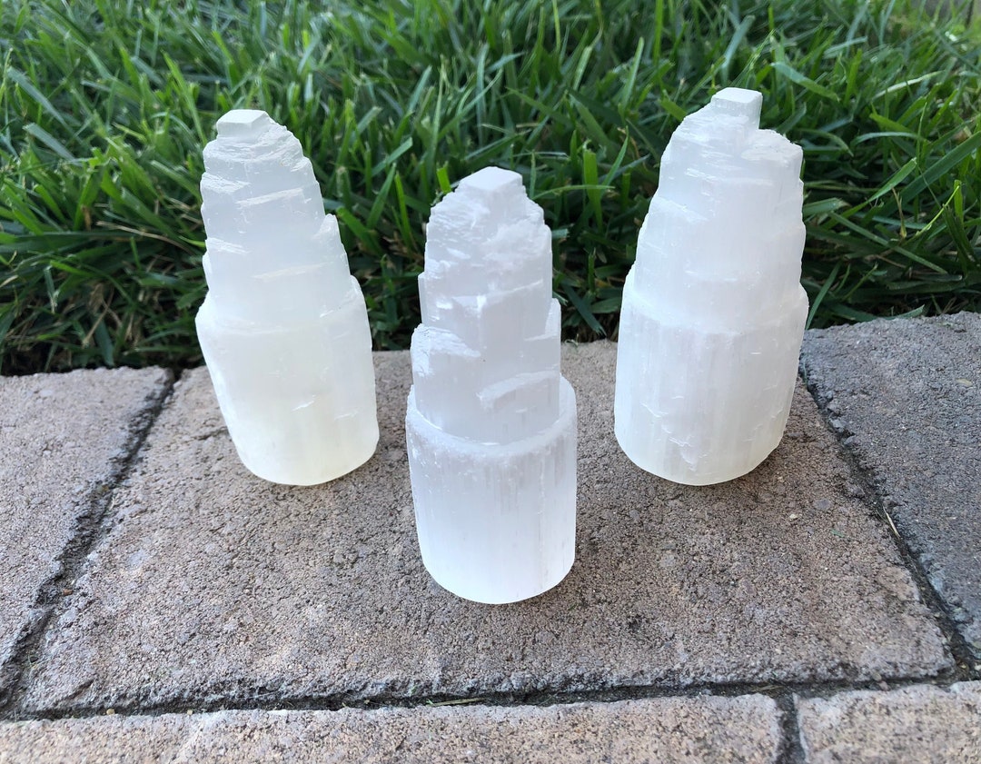 Selenite Tower Skyscraper Raw Standing Point - 4 Inches Tall - 1 Piece ...