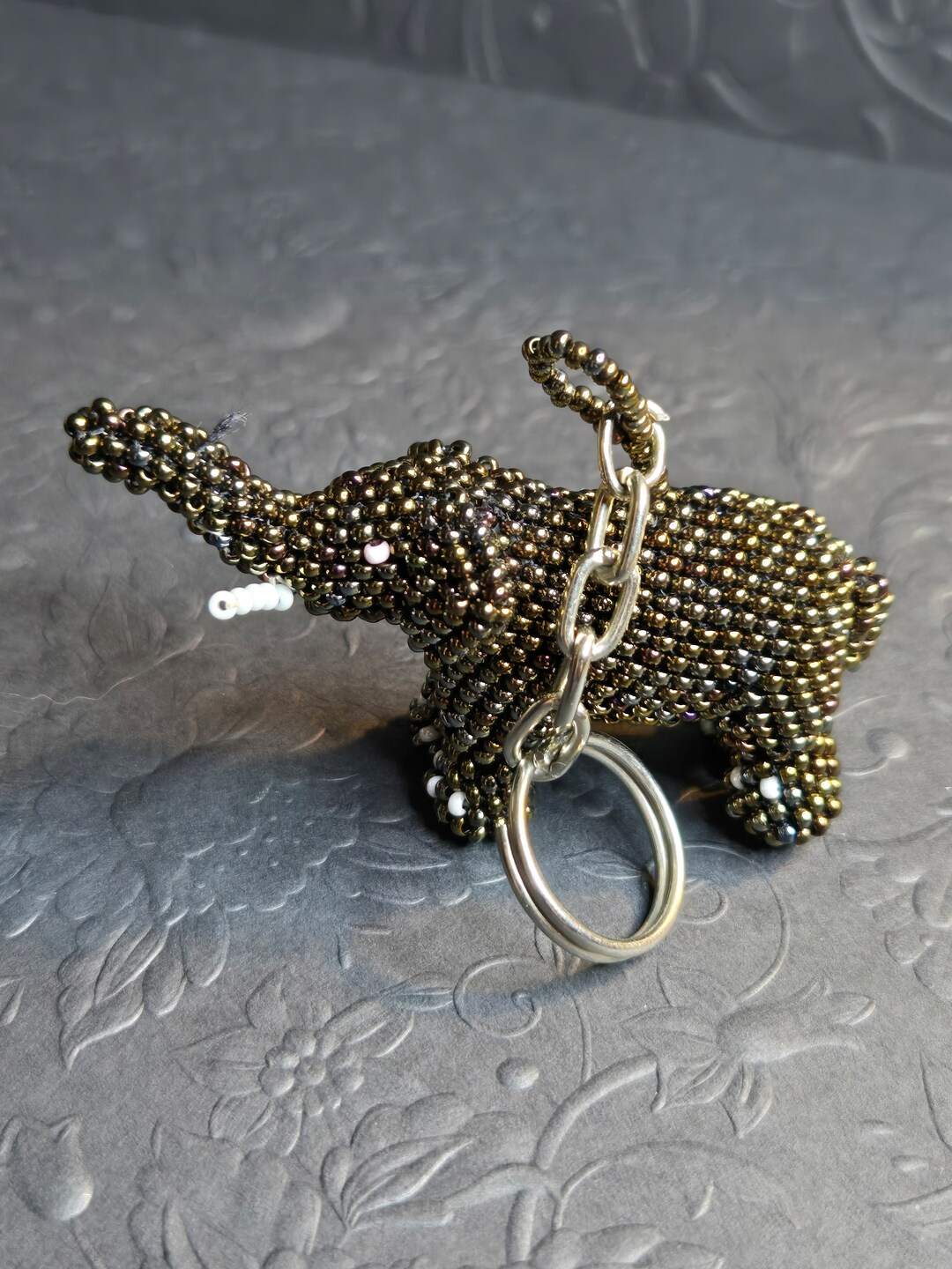 Adorable Dark Grey Beaded Elephant Keychain Charm - Etsy