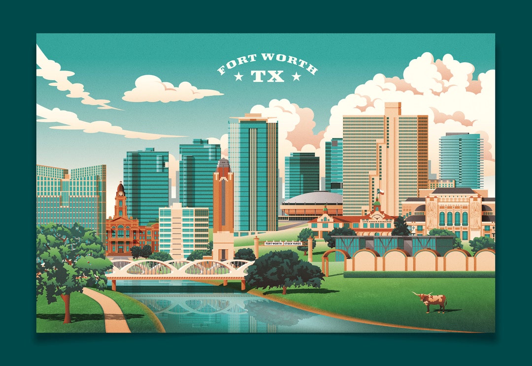 Travel Poster - Fort Worth, Texas - Etsy