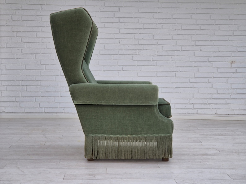 1970s, Danish Wingback Armchair, Original Condition, Furniture Velour ...