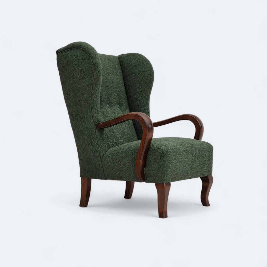1950s, Danish Design, Restored High-back Wingback Chair, Bottle Green ...