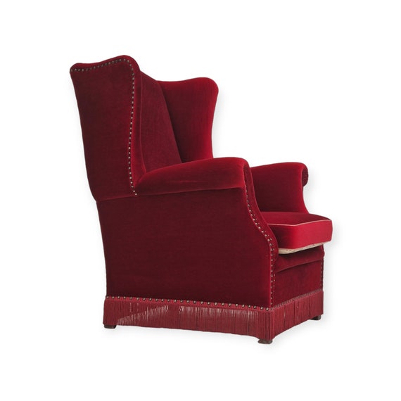 1960 70s Danish Design Wingback Chair Dark Red Velour Original Condition. Etsy