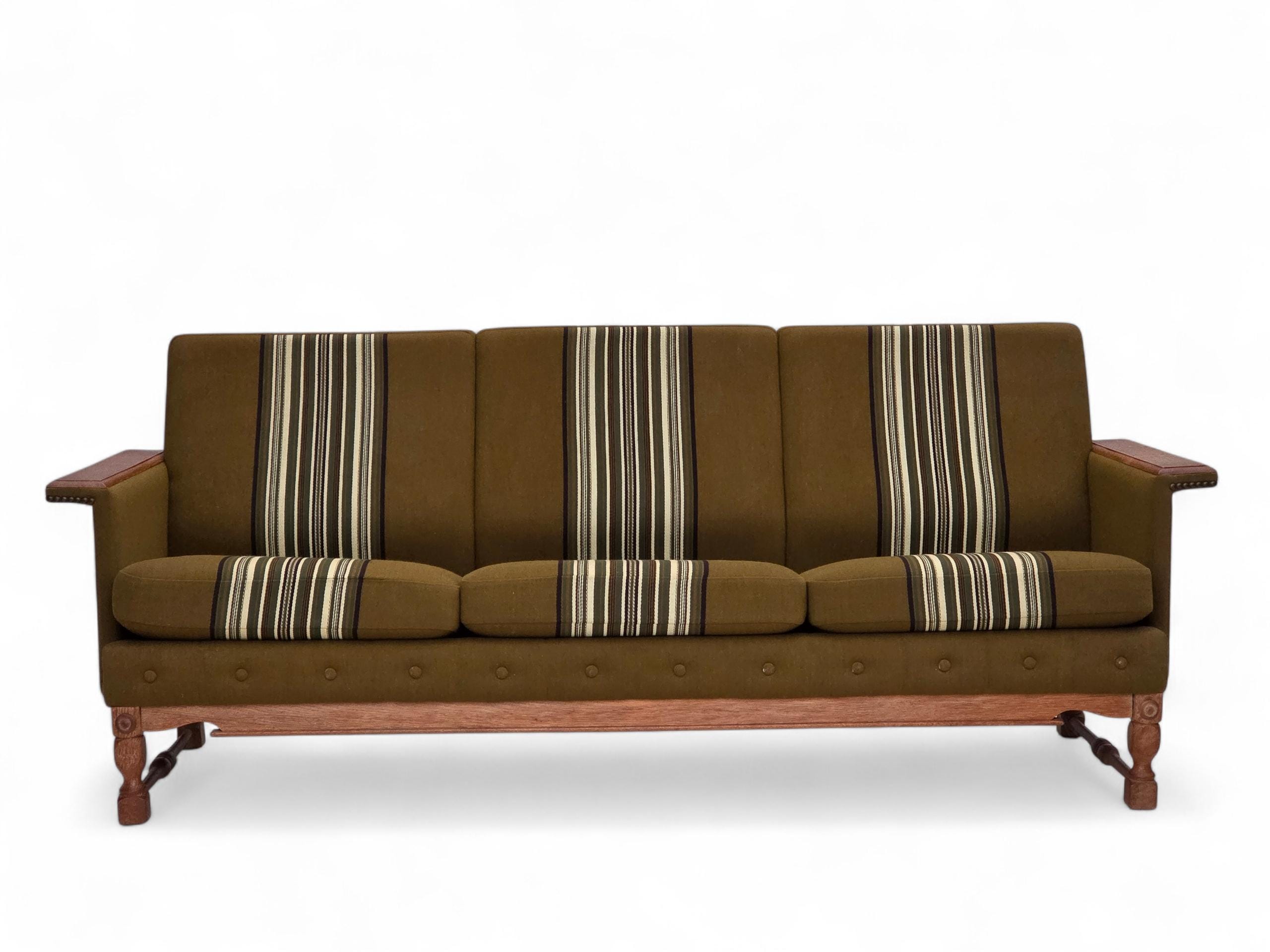 1970s, Danish 3-seater Sofa, Furniture Wool, Solid Oak Wood. - Etsy
