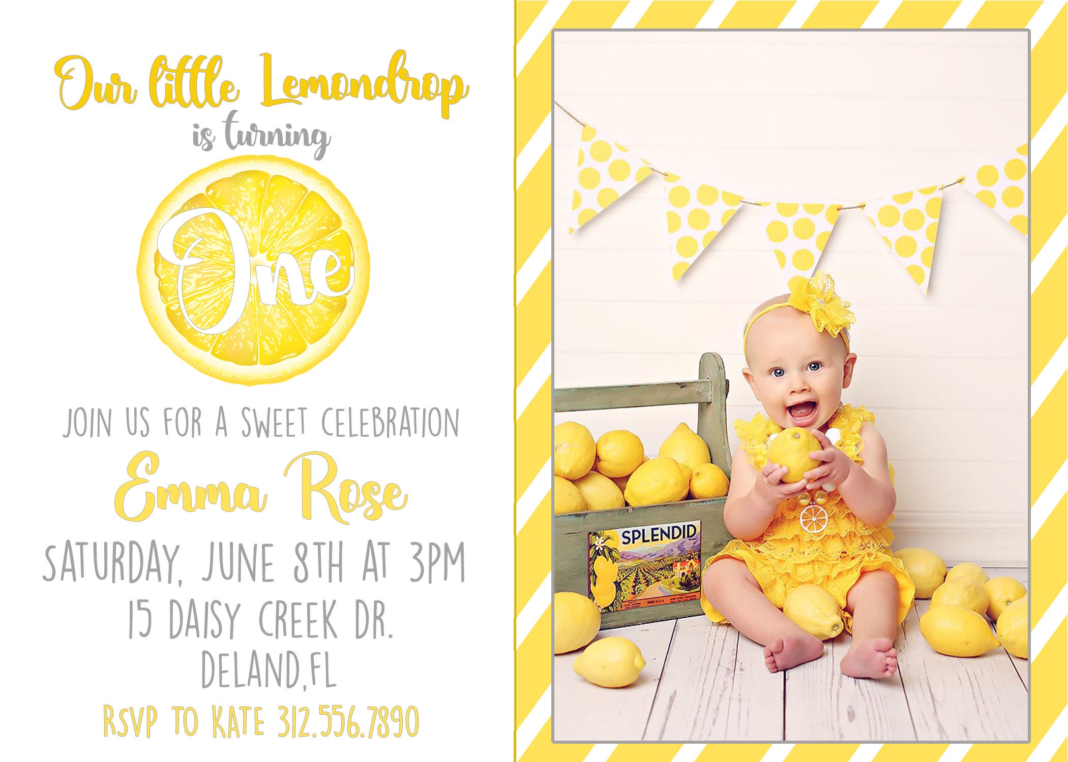Editable Lemon Birthday Invitation Girl First Birthday Invite Printable ...