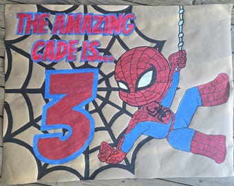 Hand Painted Birthday Banner, Spider Banner, Hand Painted Banner ...