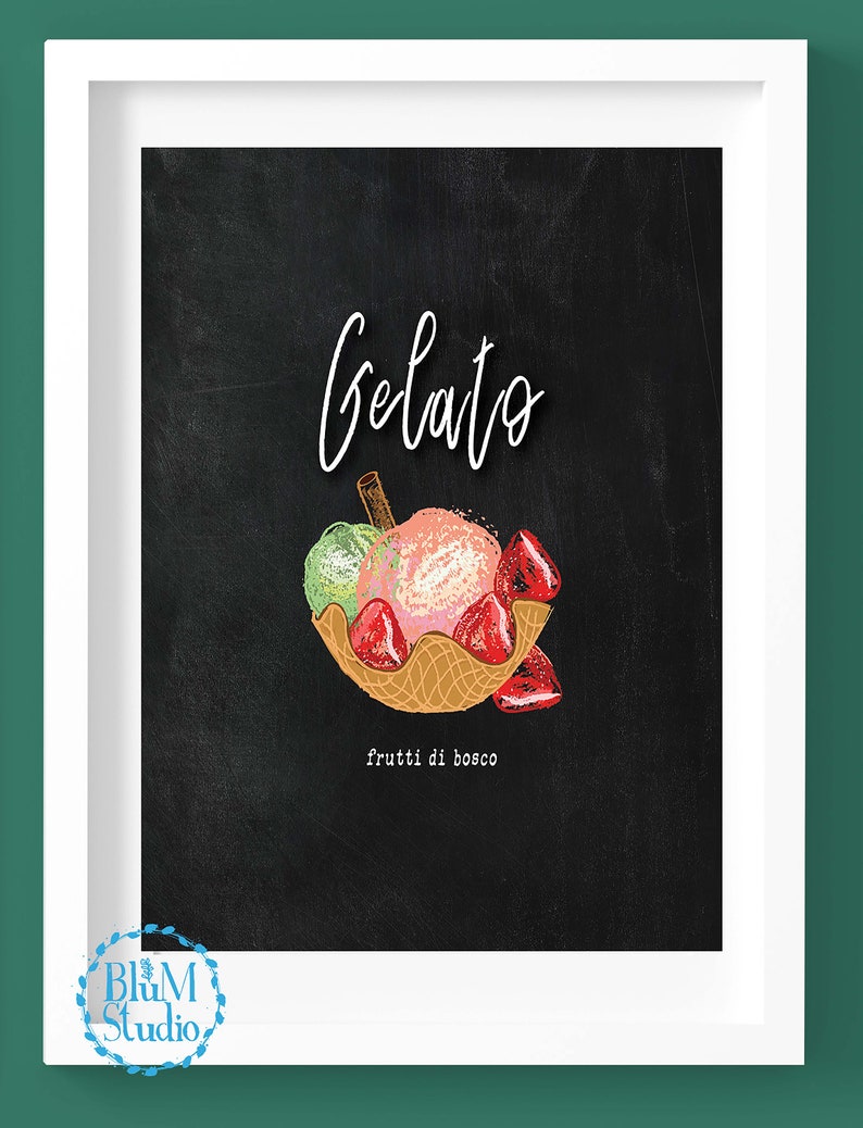 Set of 4 Italian Gelato Signs, Kitchen, Dining Printable, Digital ...