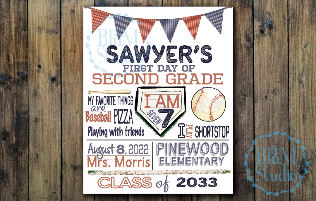 Baseball Printable First Day of School Sign Any Grade 2022-2023 School ...