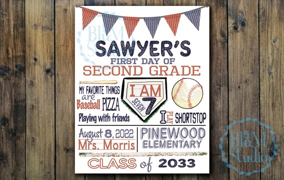 Baseball Printable First Day of School Sign Any Grade - Etsy