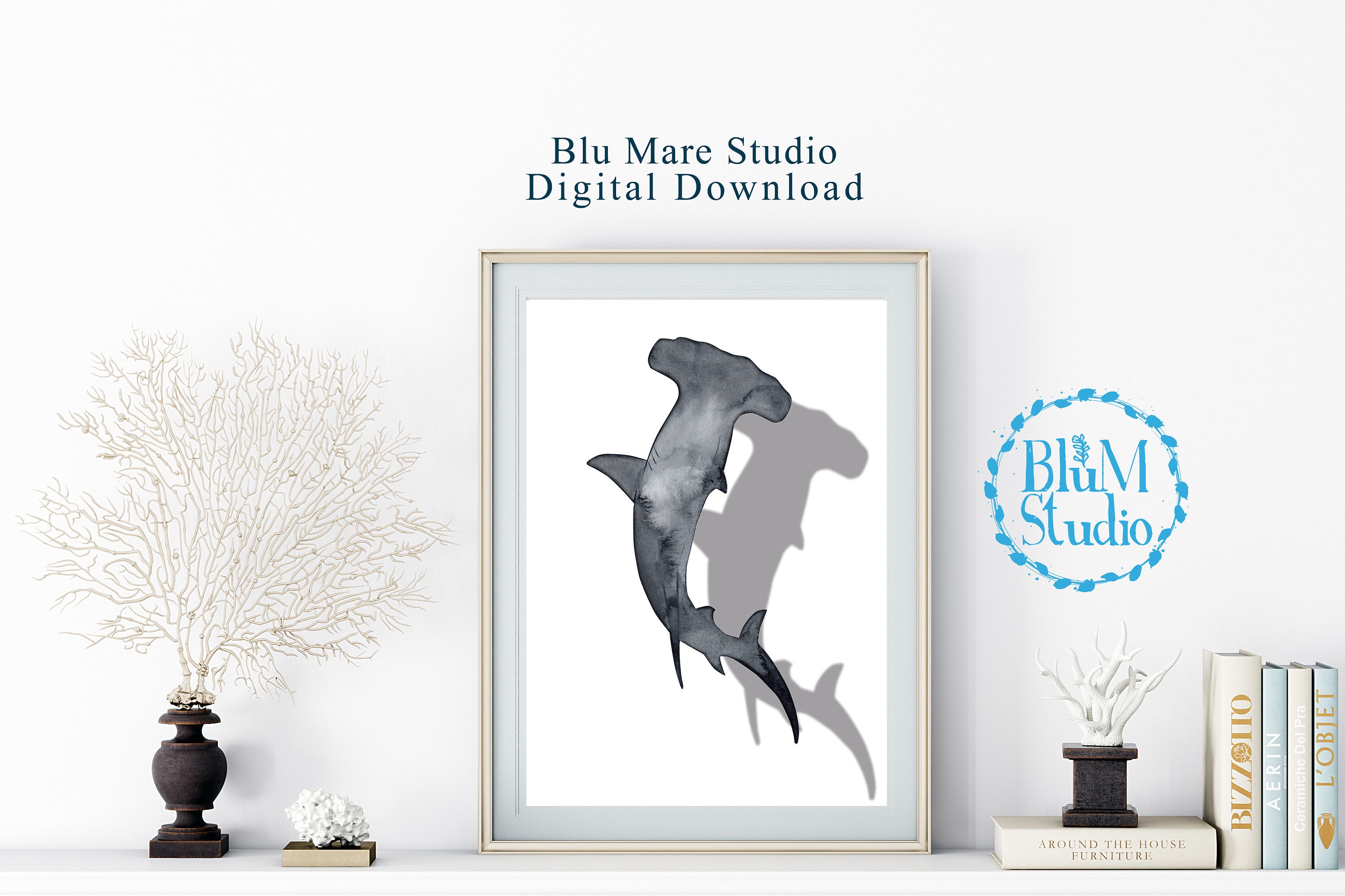 Printable Shark Artwork, Hammerhead, Shark Printable, Watercolor Sharks ...