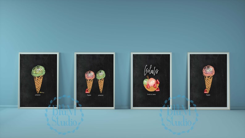 Set of 4 Italian Gelato Signs, Kitchen, Dining Printable, Digital ...