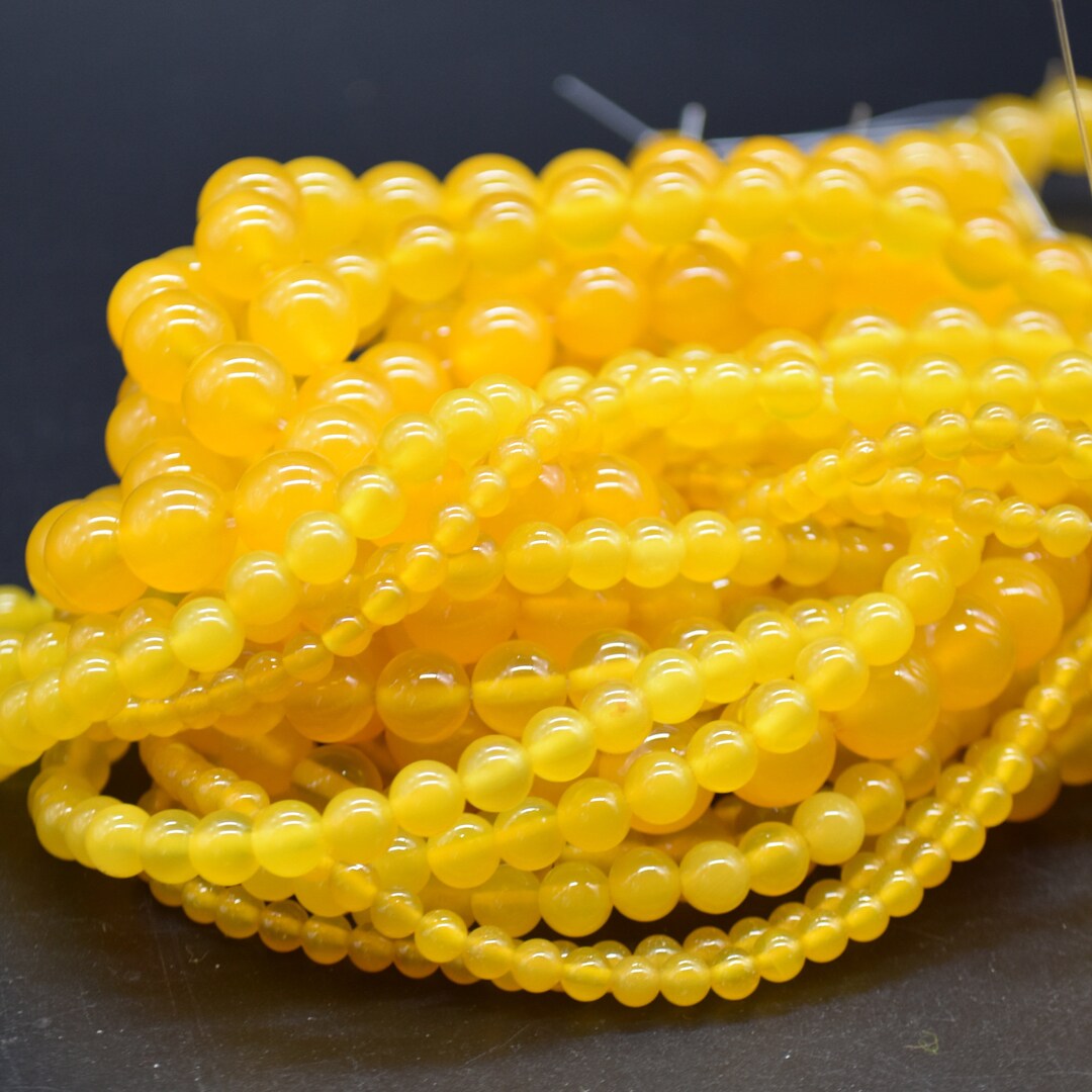 High Quality Grade A Yellow Agate Semi-precious Gemstone Round Beads ...