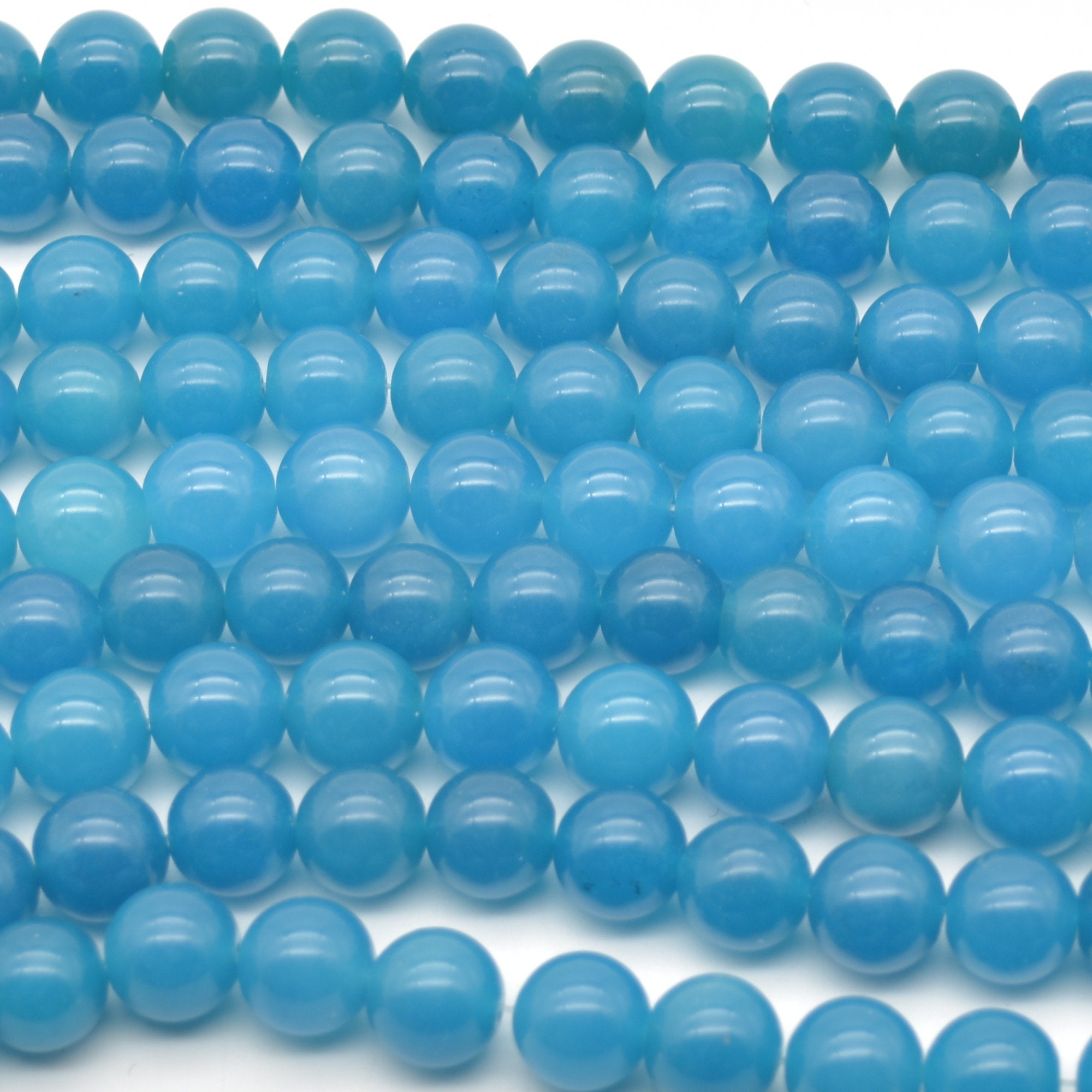 Cuentas redondas de jade azul océano (teñidas) - 12 mm - Tira de 35,5 ...