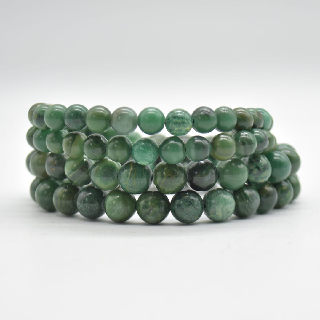 Verdite Jade Gemstone Round Beads Bracelet Sample Strand - 6mm or 8mm ...