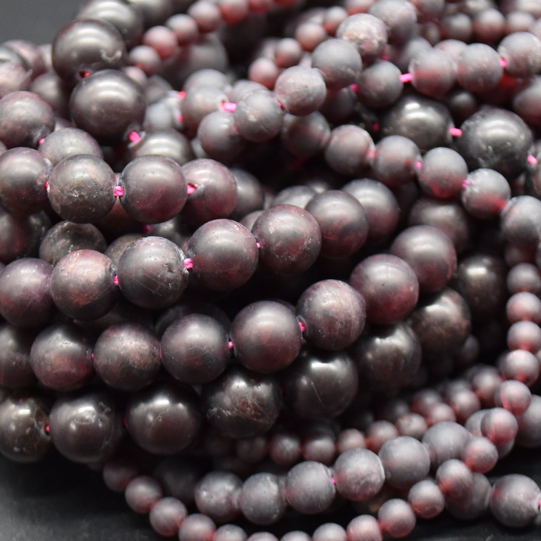 Garnet Frosted MATTE Round Beads - 4mm, 6mm, 8mm, 10mm Sizes - Dark ...