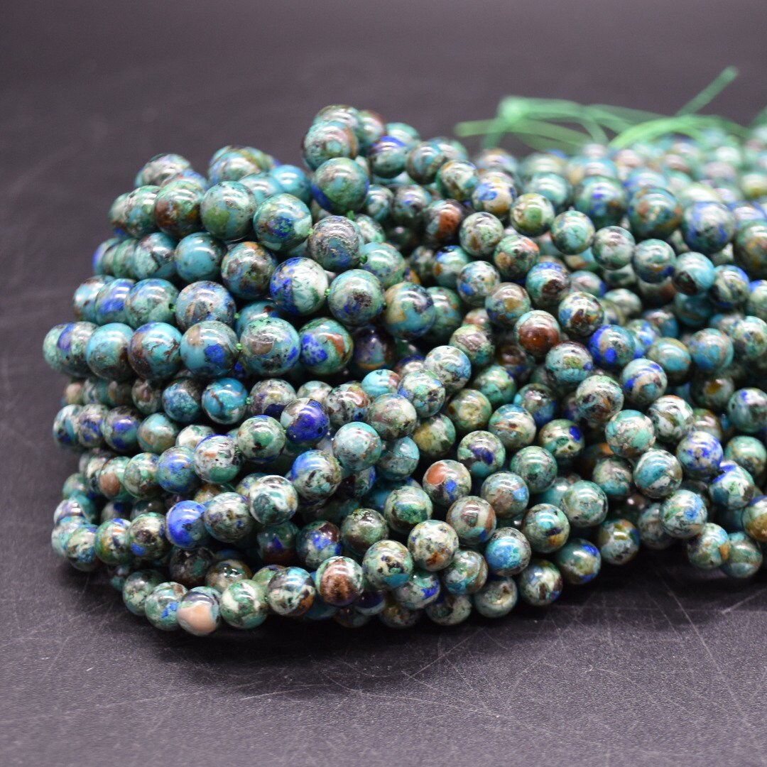 Azurite in Malachite Round Beads - 6mm, 8mm Sizes - 14