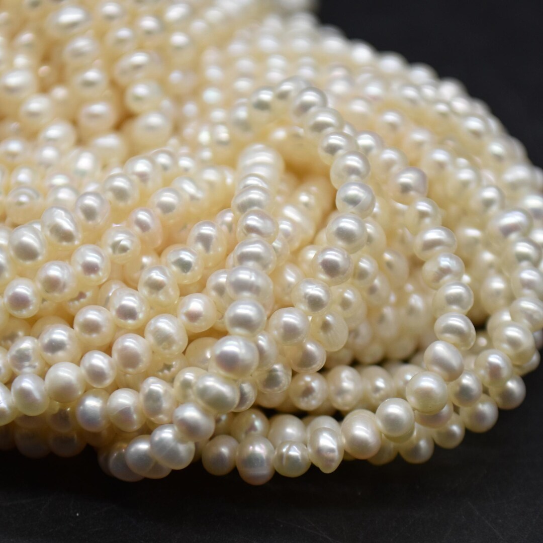 Freshwater Pearl Beads - Potato Round Pearls - White - 3mm - 5mm - 14 ...