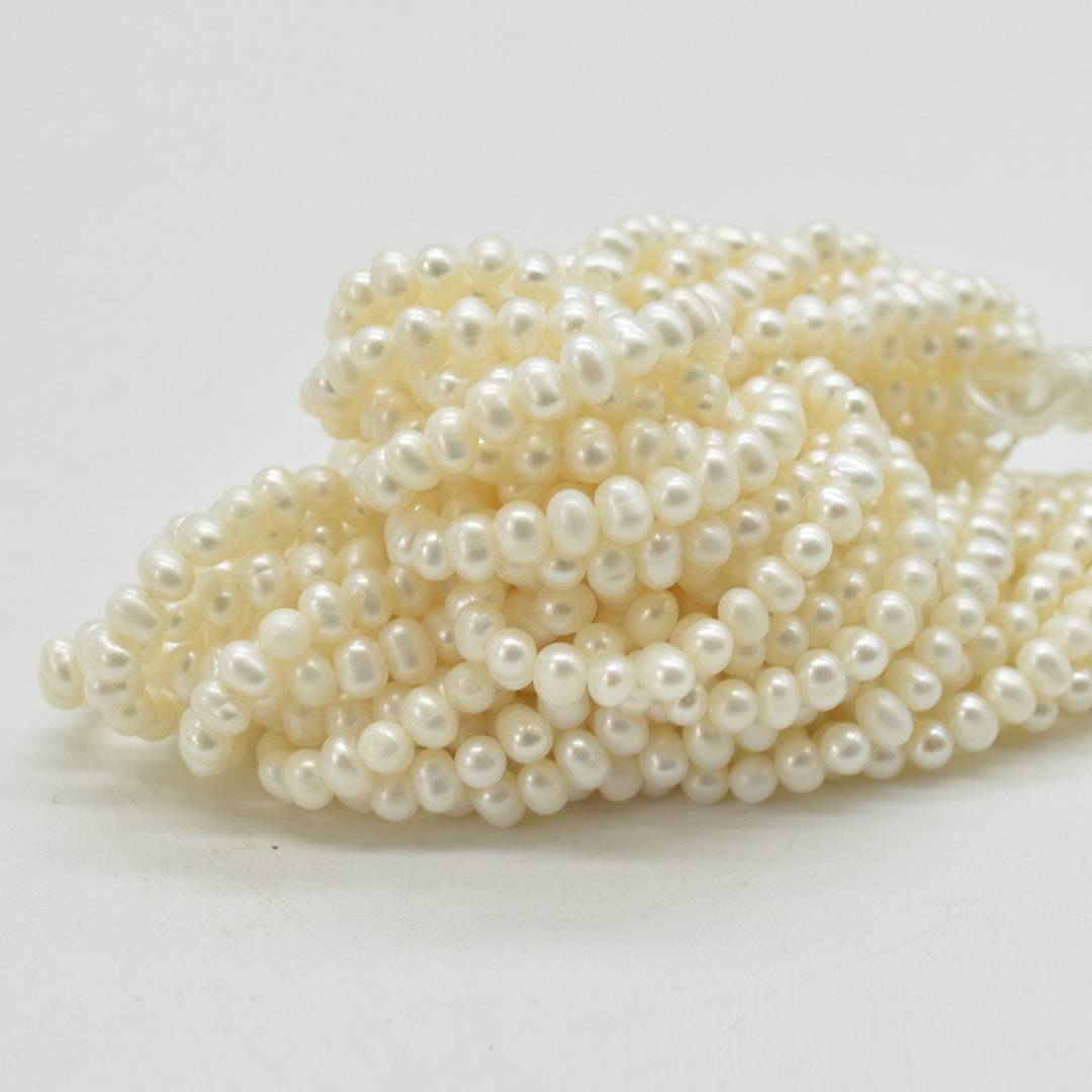 Freshwater Pearl Beads - Potato Round Pearls - White - 4mm - 4.5mm - 14 ...