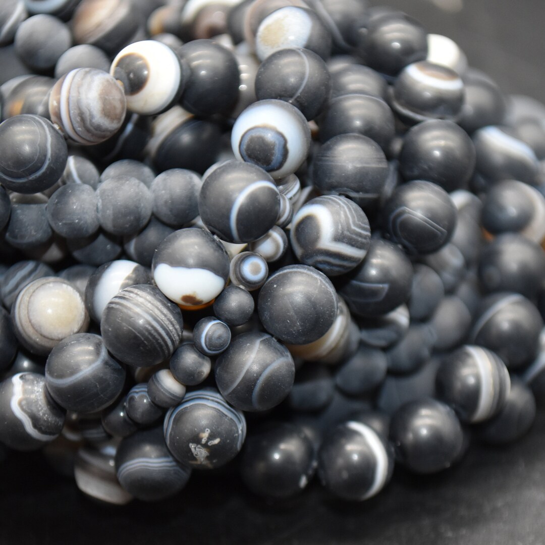 Black Banded Agate - FROSTED MATTE - Round Beads - 4mm, 6mm, 8mm, 10mm ...