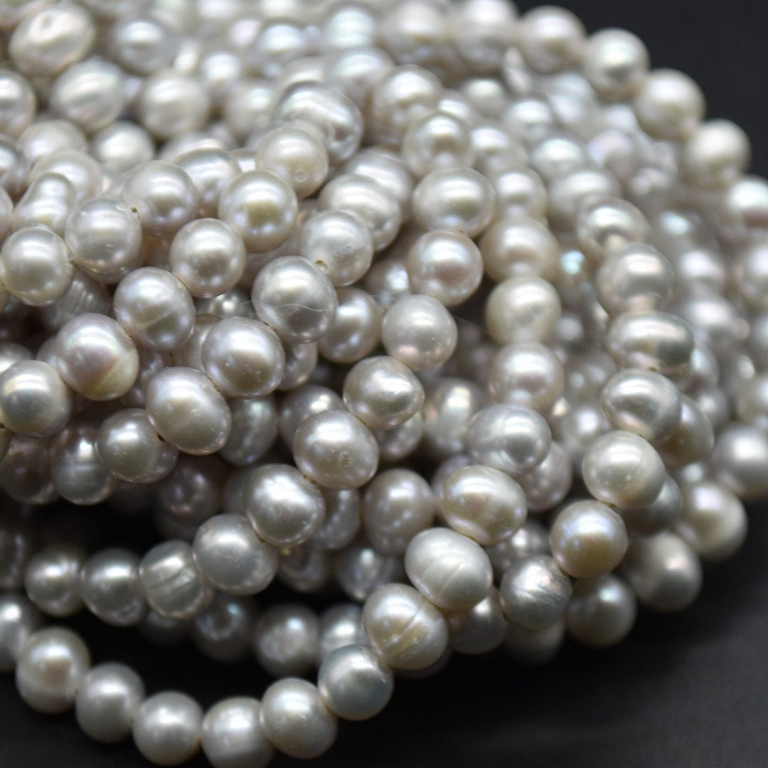 Freshwater Pearl Beads - Potato Round Pearls - Dyed - Grey - 4mm - 5mm ...