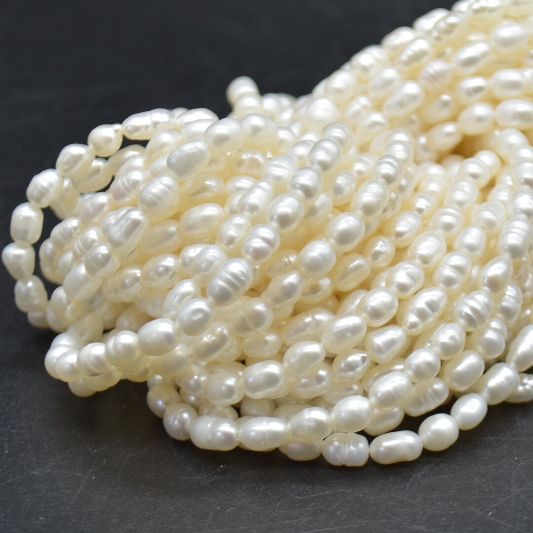 Freshwater Pearl Beads - Rice Pearls - White - 4mm - 4.5mm X 3mm - 4mm ...