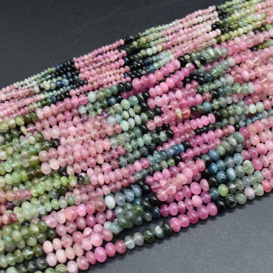 Multi-coloured Tourmaline Gemstone Irregular Smooth Rondelle Beads - 3 ...