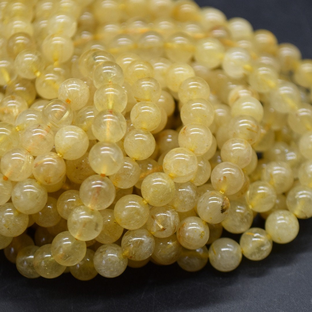 6mm Golden Rutilated Quartz Gemstone Round Beads - 14" Strand ...