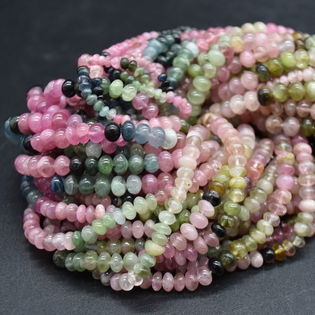 Multi-coloured Tourmaline Gemstone Irregular Smooth Rondelle Beads - 3 ...