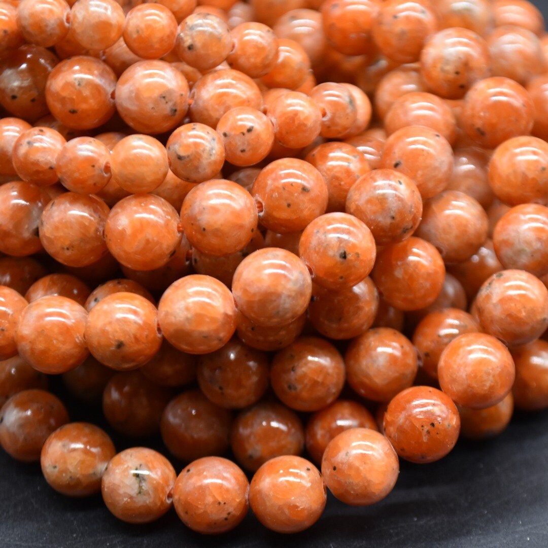 Orange Calcite With Black Spots Gemstone Round Beads - 6mm, 8mm Sizes ...