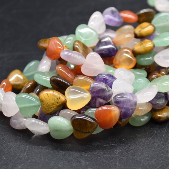 Assorted Gemstone Heart Beads 12mm 15 strand