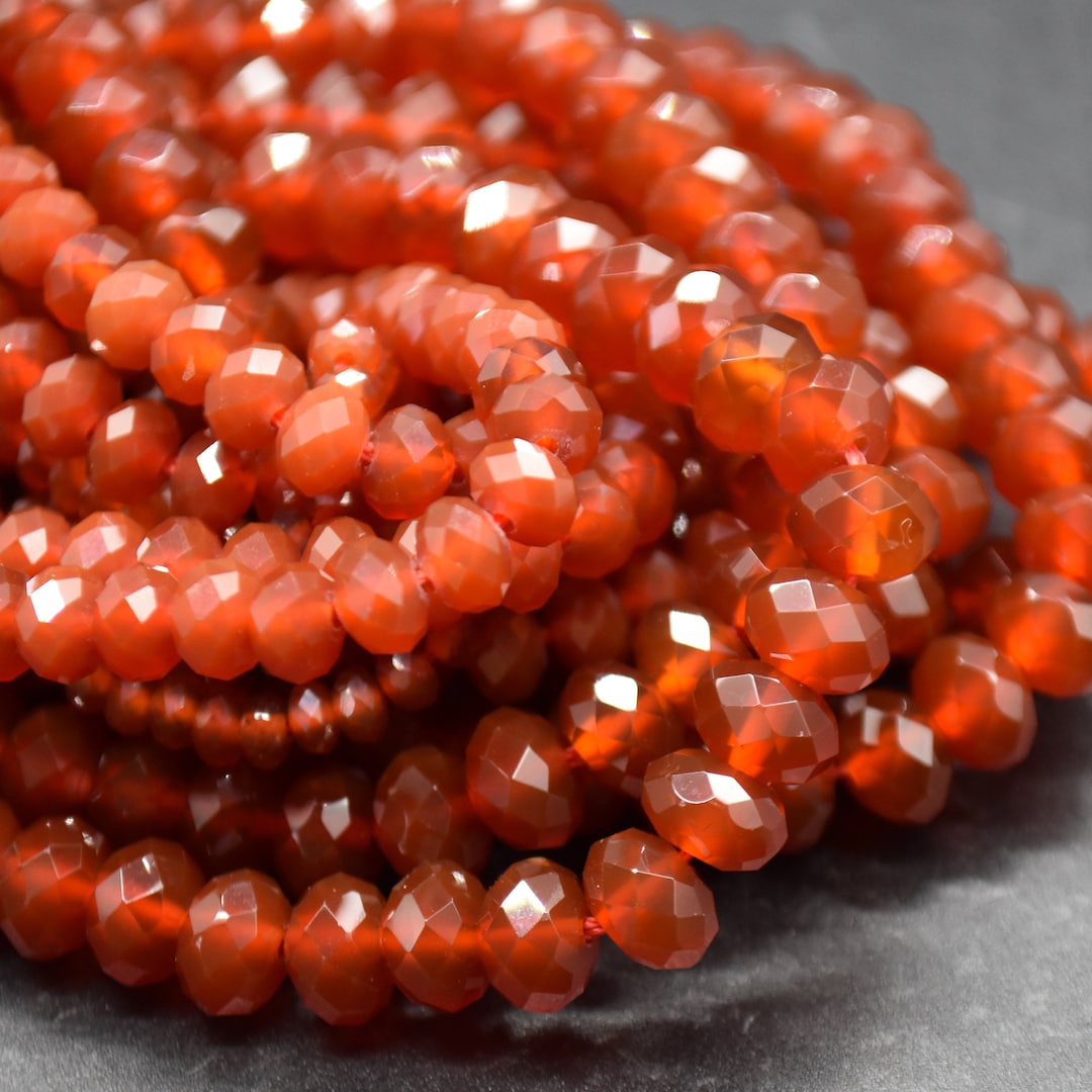 Red Agate Gemstone FACETED Rondelle Spacer Beads - 3mm, 4mm, 6mm, 8mm ...