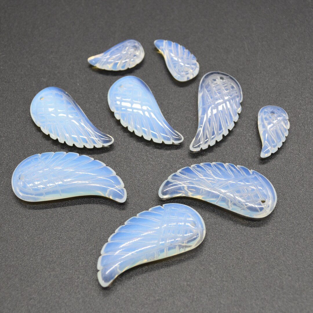 Opalite Moonstone man-made Gemstone Carved Feather Pendants - Etsy