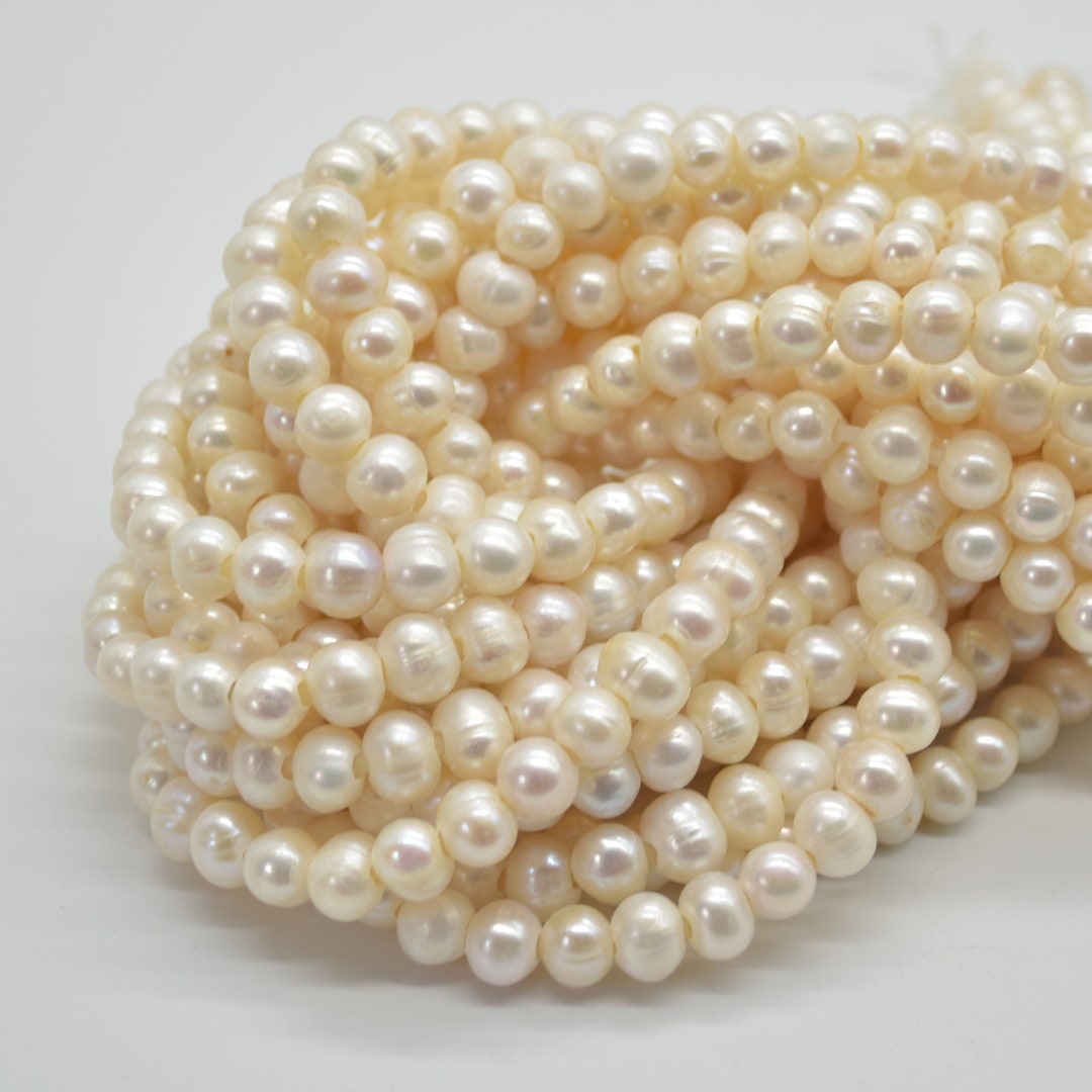 Large Hole (2mm) Pearl Beads - Freshwater Near Round Pearls - 8mm - 9mm ...
