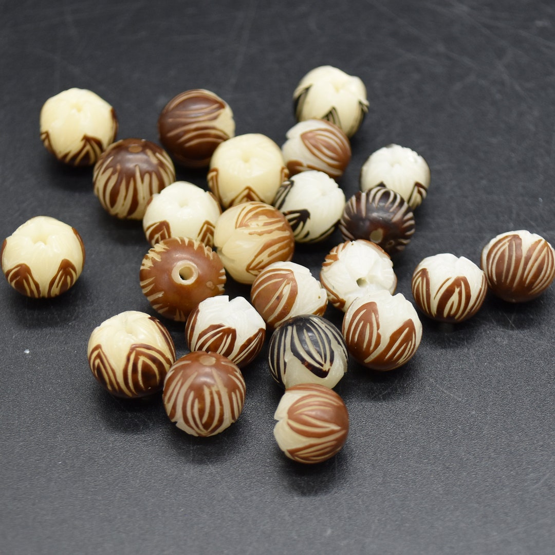 Ivory White Bodhi Root Carved Lotus Flower Mala Prayer Beads - 2 Sizes ...