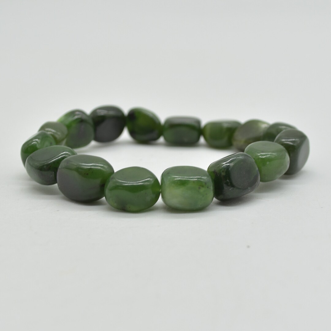 Canadian Jade Gemstone Pebble Nugget Beads Bracelet Sample Strand 8mm ...