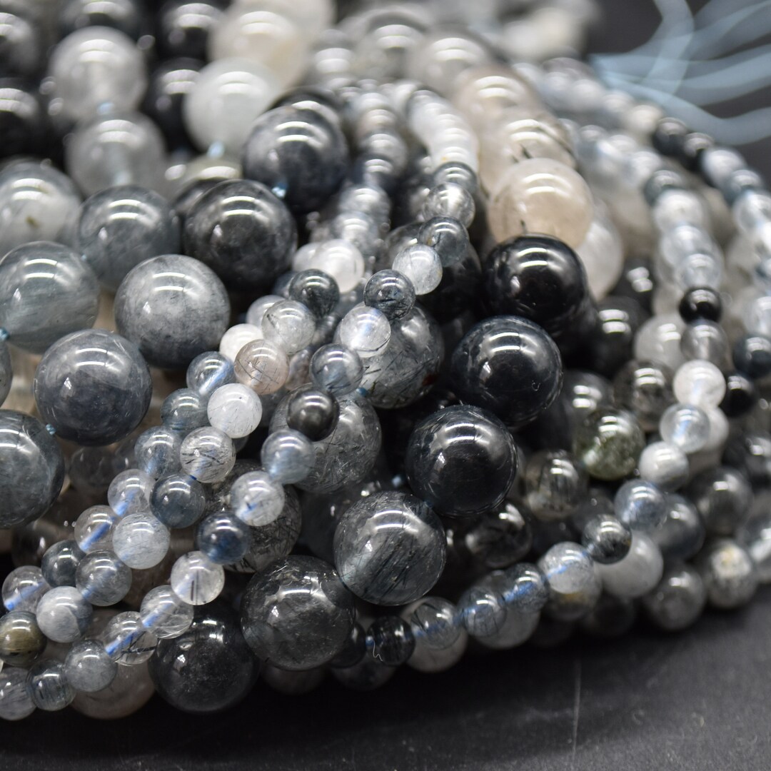 Blue Rutilated Quartz Round Beads - 4mm, 6mm, 8mm, 10mm Sizes - 14 ...
