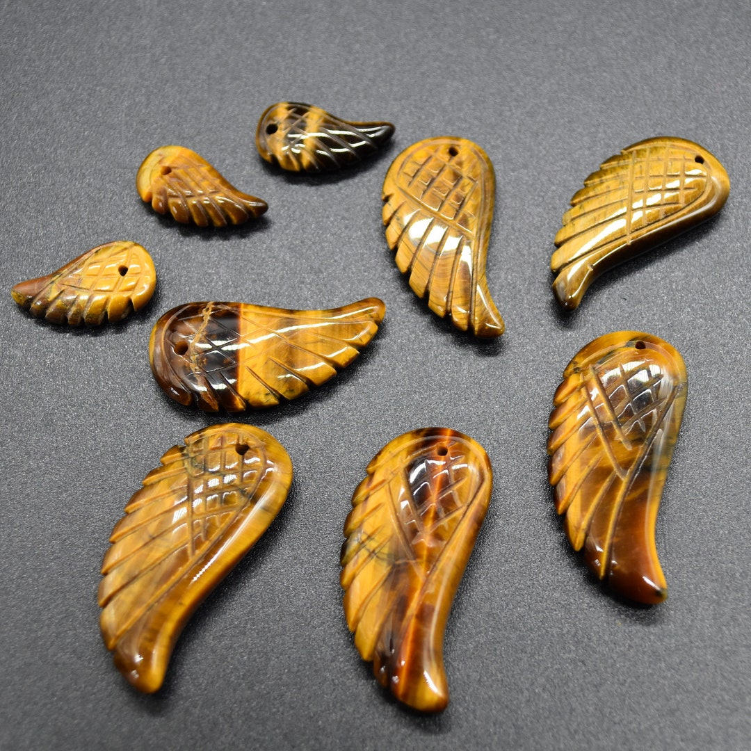 Natural Tiger Eye Semi-precious Gemstone Carved Feather Pendants 3 ...