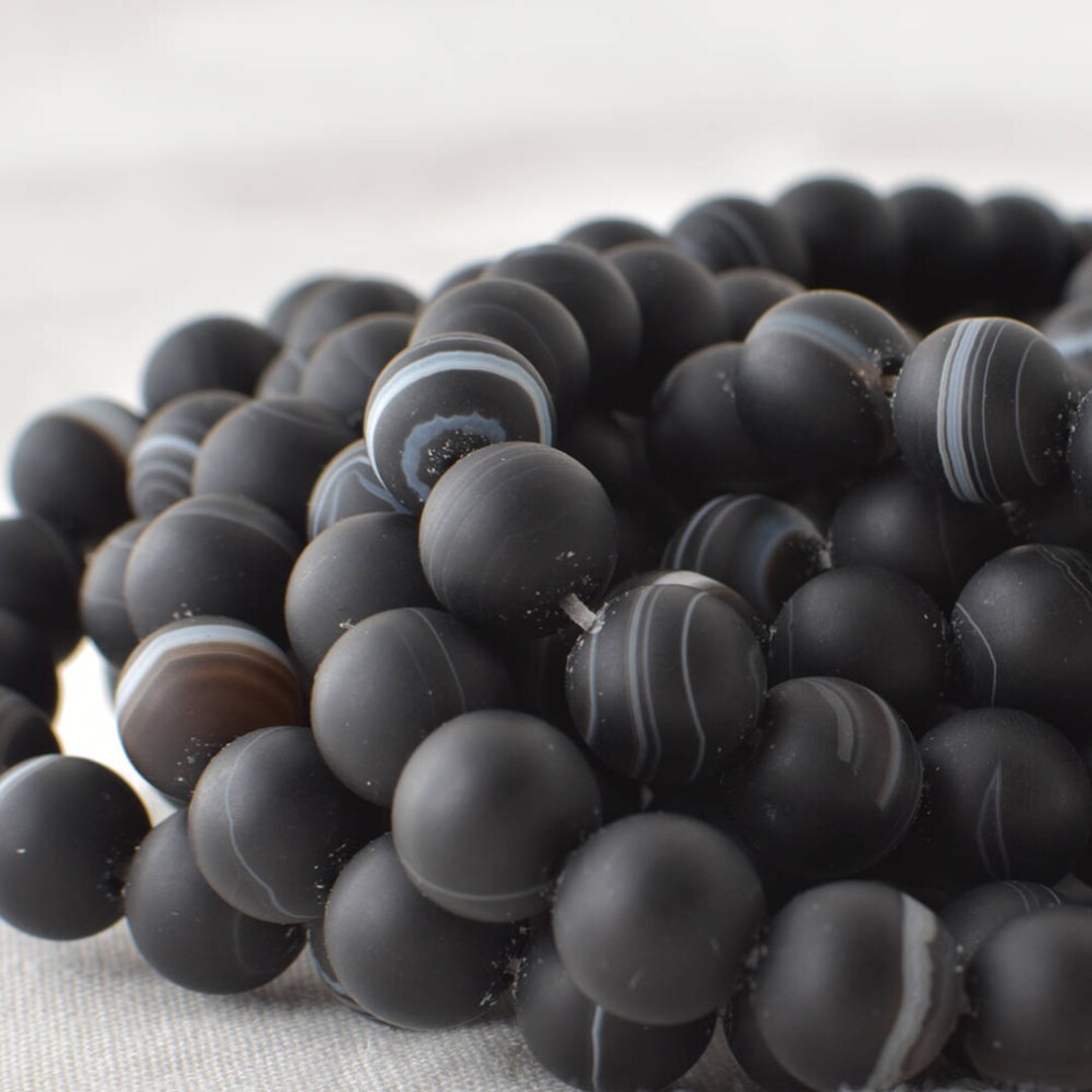 High Quality Grade A Black Banded Agate FROSTED MATTE Semi-precious ...