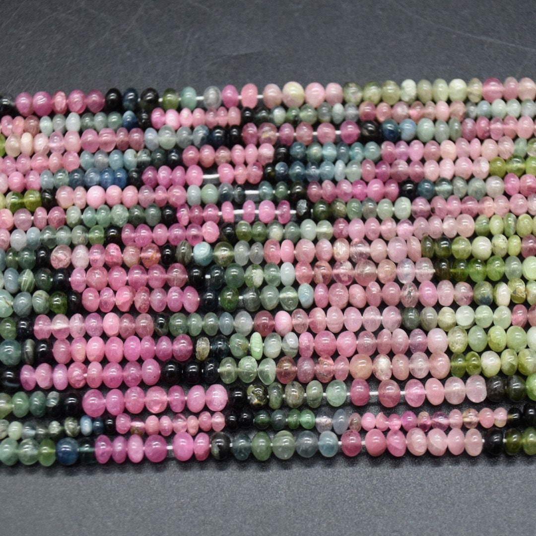Multi-coloured Tourmaline Gemstone Irregular Smooth Rondelle Beads - 3 ...