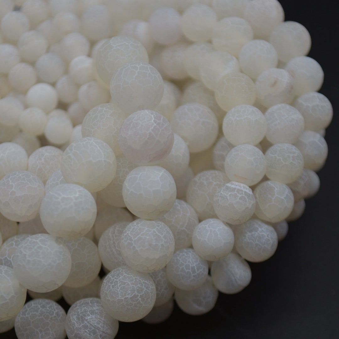 Crackle White Agate Frosted MATTE Round Beads - 4mm, 6mm, 8mm, 10mm ...
