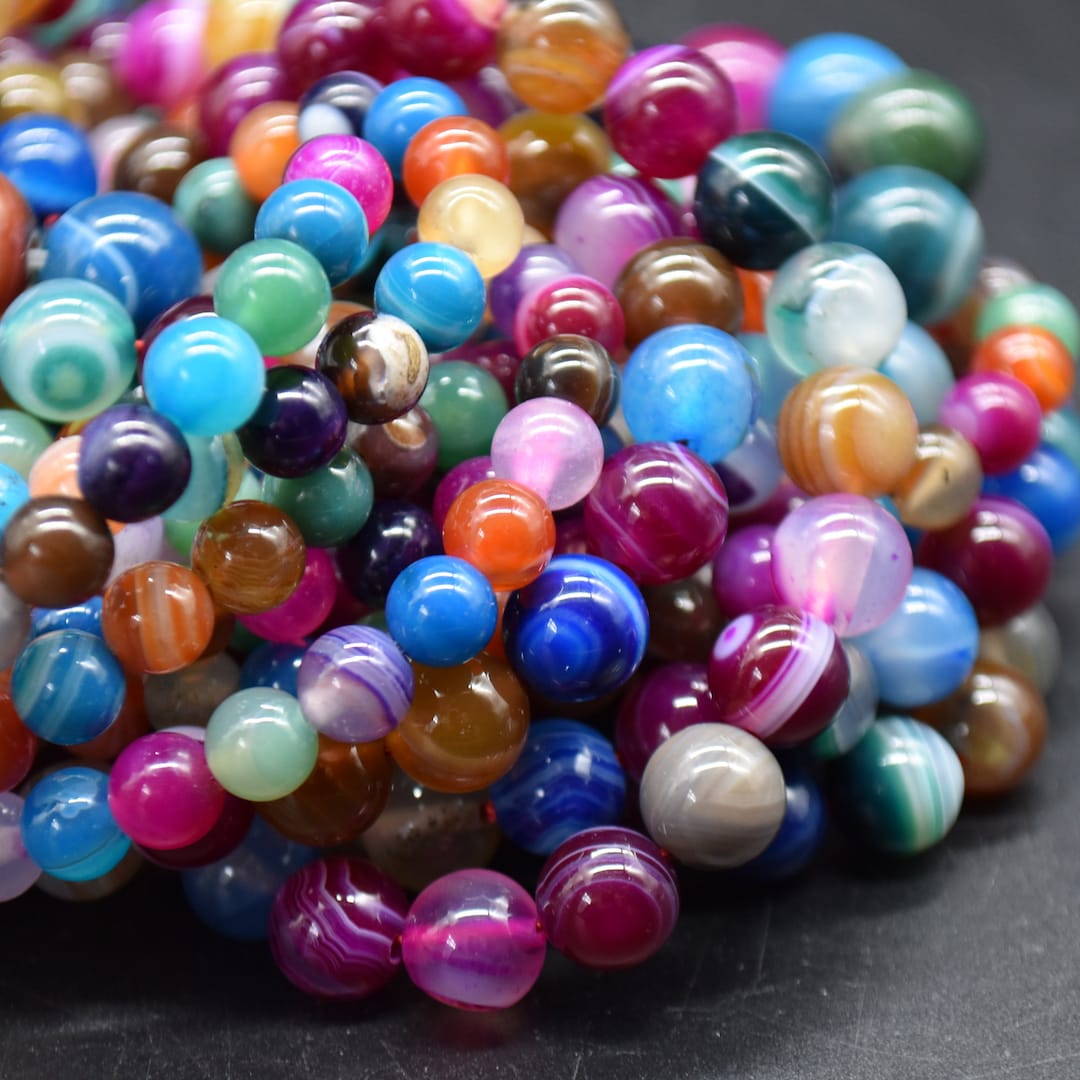 Multi-colour Banded Agate Round Beads - 4mm, 6mm, 8mm, 10mm Sizes - 14 ...