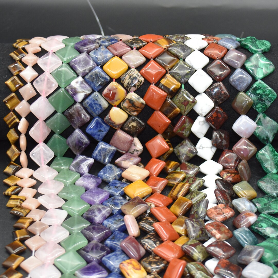 15mm Semi-precious Gemstone Beads - Diamond Rhombus - Various Gemstones ...