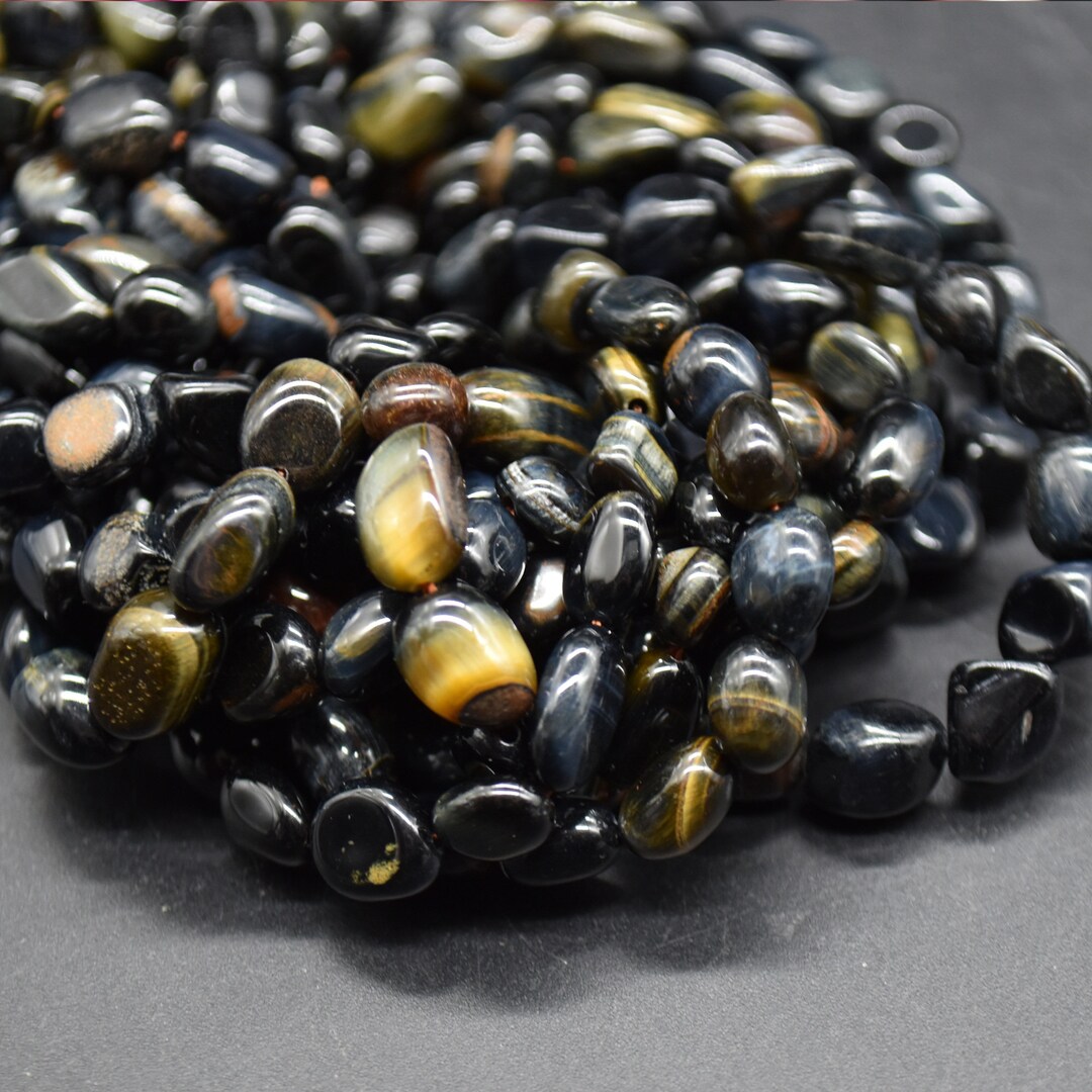 Blue Tiger Eye Gemstone Tumblestone Nugget Pebble Beads - 5mm - 8mm ...