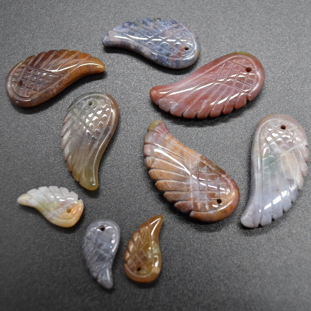 Natural Indian Agate fancy Jasper Semi-precious Gemstone Carved Feather ...